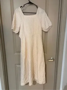 Madewell | Dresses | Madewell Cream Puffsleeve Buttonfront Midi Dress ...
